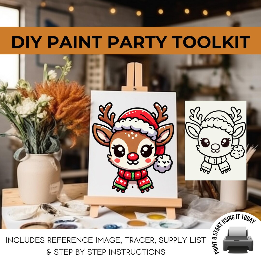 Christmas Day Activity for Kids, DIY Coloring Reindeer Paint Party ...