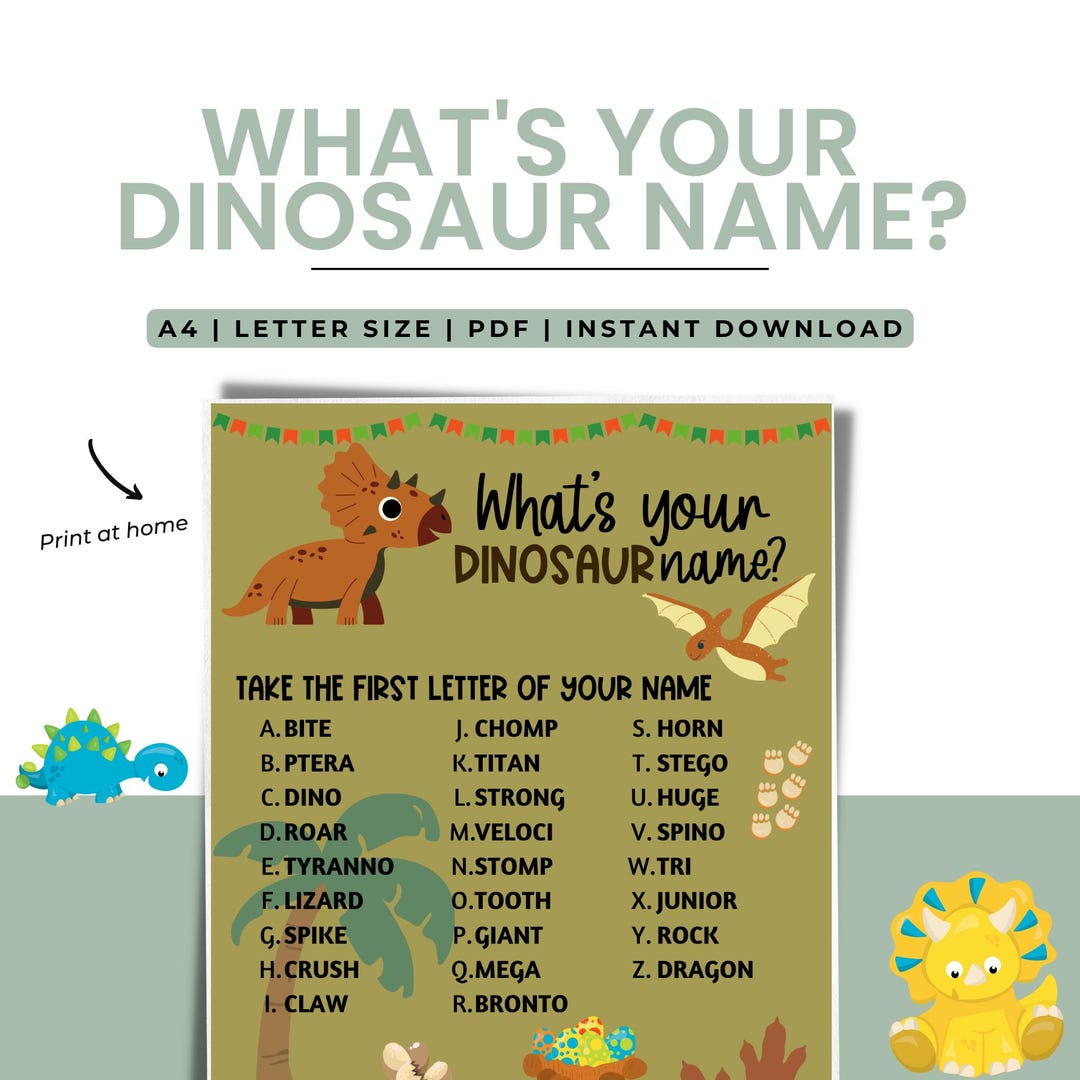 Dinosaur Name Game, Dinosaur Birthday Party, Dinosaur Party Sign, T-rex ...