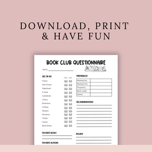 Book Club Schedule, Book Club Survey Questionnaire, Reading Group ...