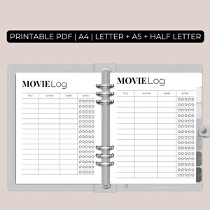 Printable Movie Log, Movie Watchlist, Movies to Watch Tracker Template ...