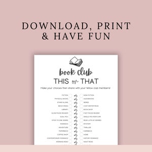 Book Club Discussions, Reading Group, Literary Game, This or That Game ...