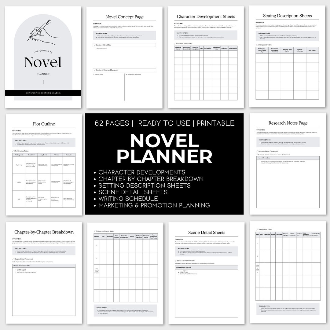Novel Outline Planner, Plot Planner, Character Development Workbook ...