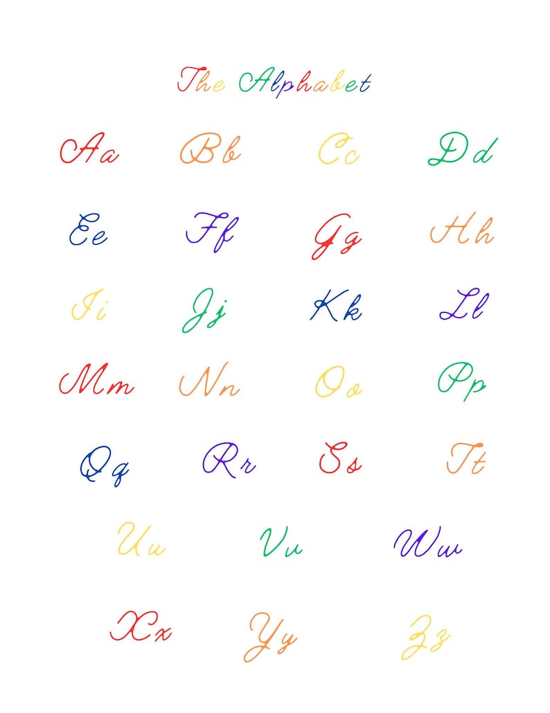 Printable Cursive Alphabet Poster, Printable Wall Art, Printable Kids ...