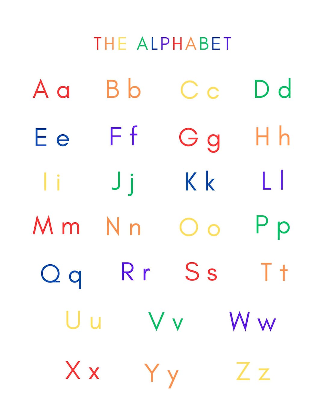 Colorful Printable Alphabet Poster | Fun Educational Wall Art for Kids ...