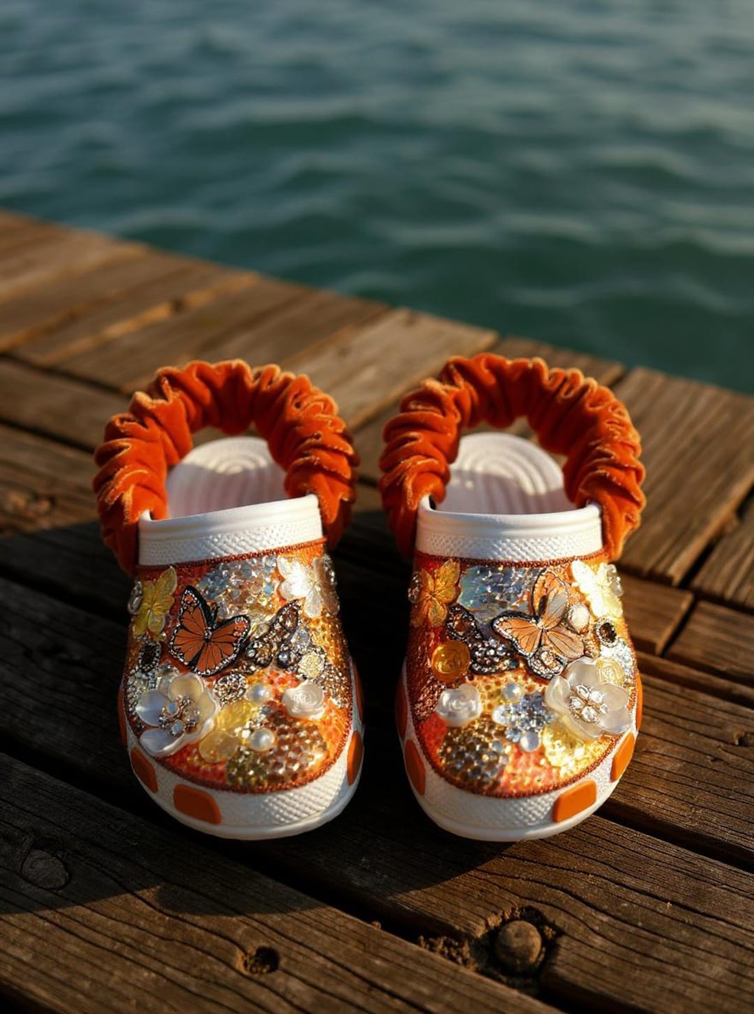 Custom Rhinestone Bling Crocs | Bedazzled Footwear With Scrunchie Strap ...
