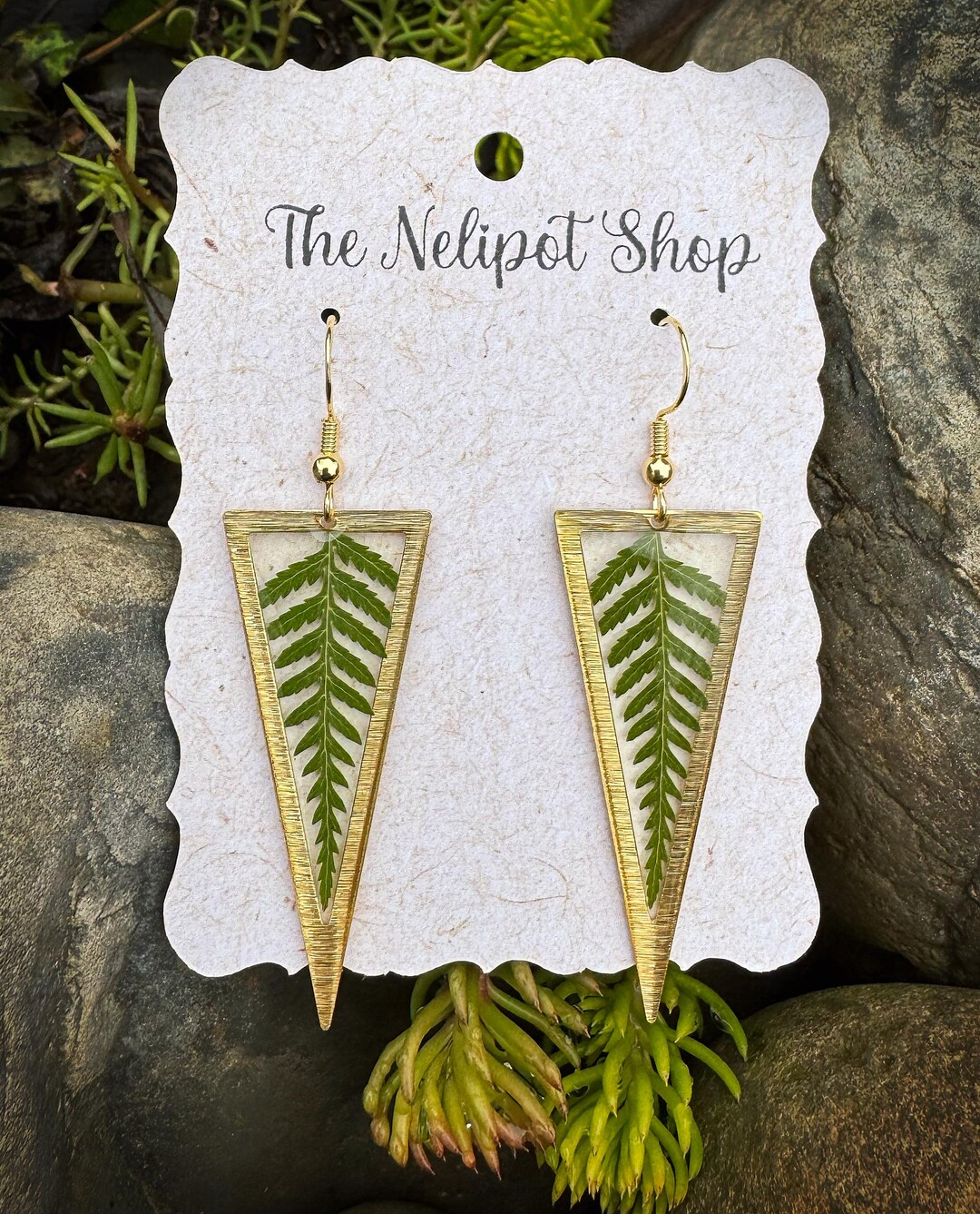 Feather Fern Earrings, Real Ferns, Woodland, Forest Jewelry, Traingle ...