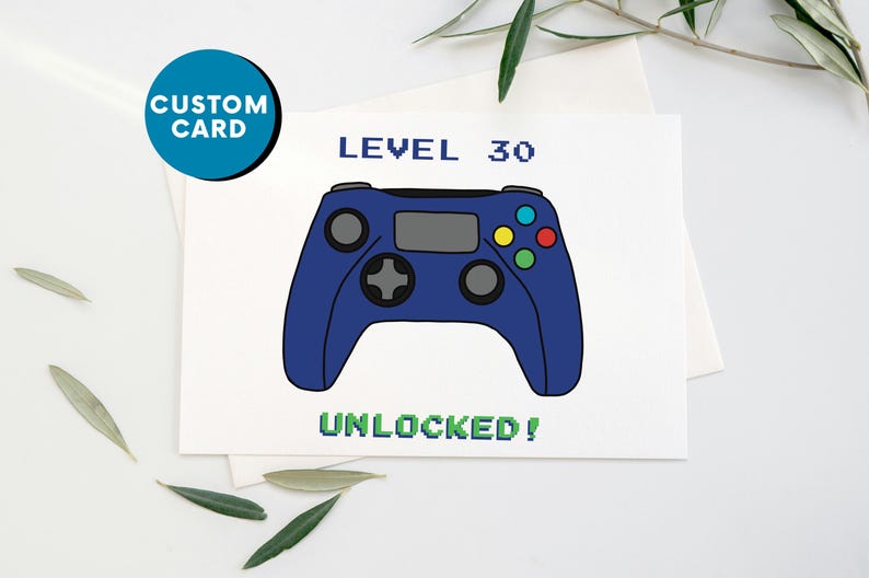 Level Unlocked Blank Greeting Card Birthday Gaming Controller Age ...