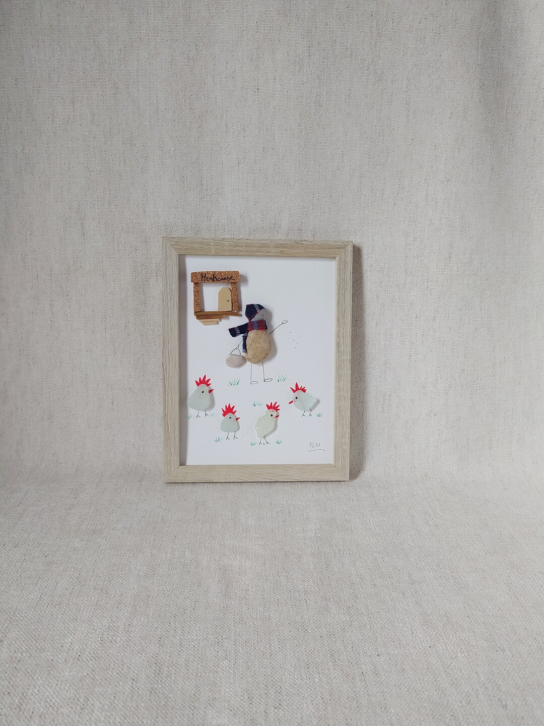 Chickens on Pebbles Art for Cottage, Hens Sea Glass Art, Farm Portrait ...