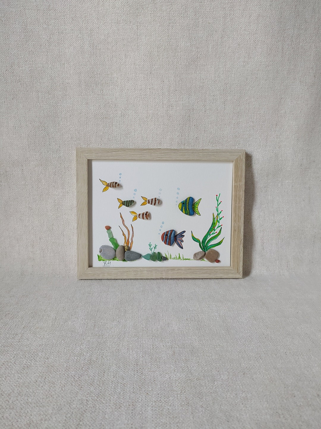 Fish Pebble Art Fish Pebble Fish Art Work Fish Framed Art - Etsy