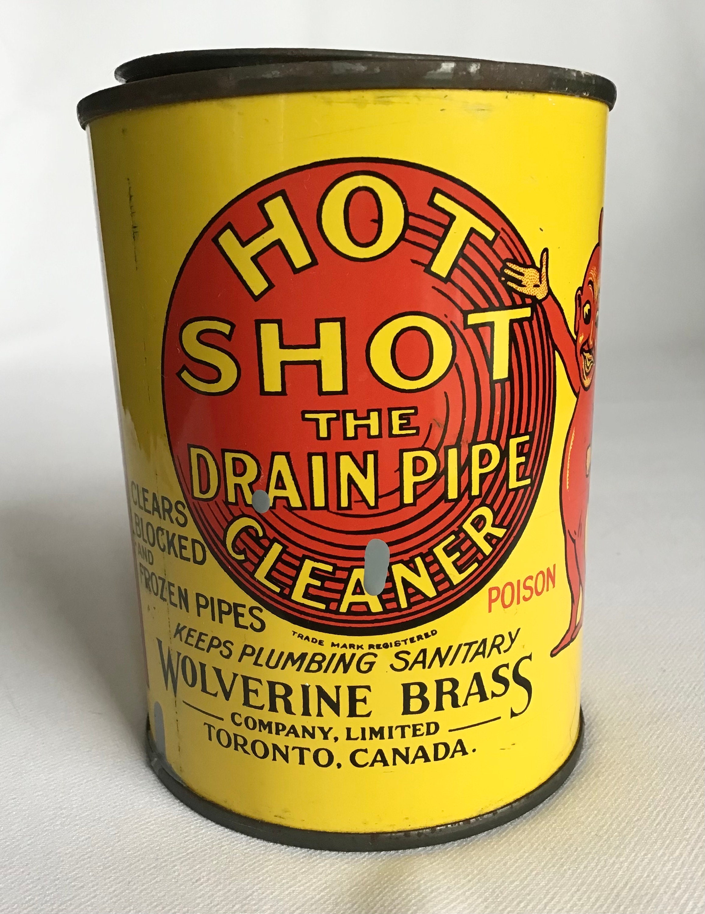 RARE 1920s Tin Lithograph HOT SHOT Drain Pipe Cleaner Tin W Contents ...