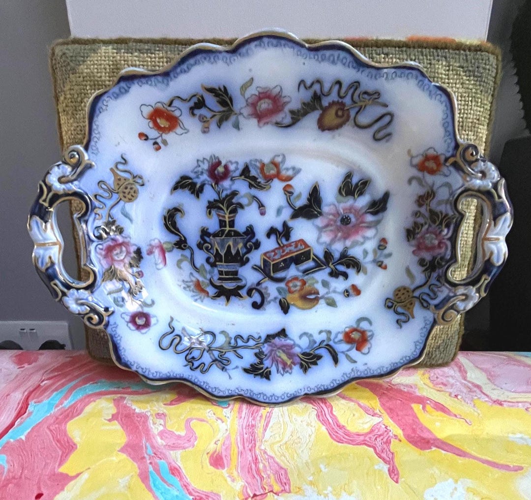 Antique Early 19th C. Chinoiserie Flo Blue 'norma' Pattern Polychrome ...