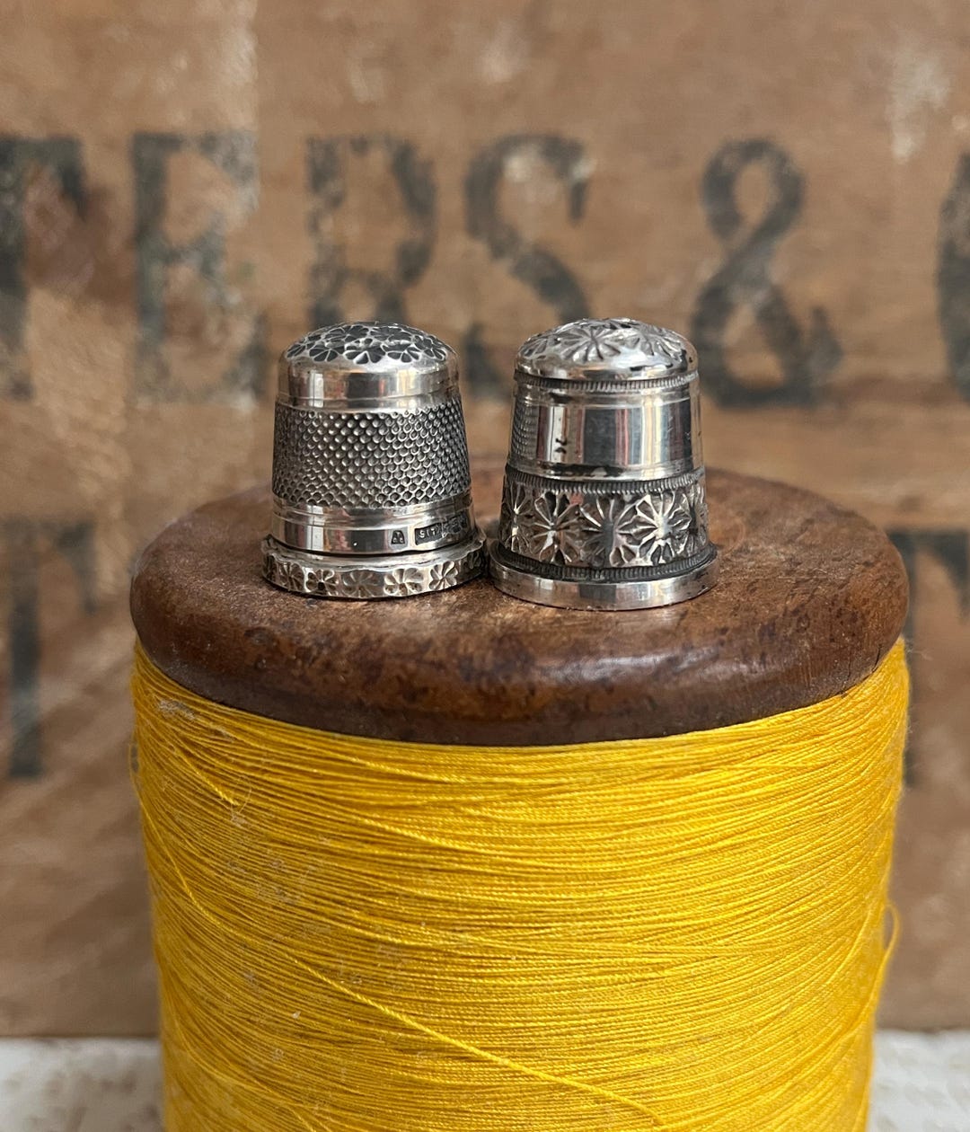 Two Vintage James Swann Silver Hallmarked Thimbles, Bright Cut ...