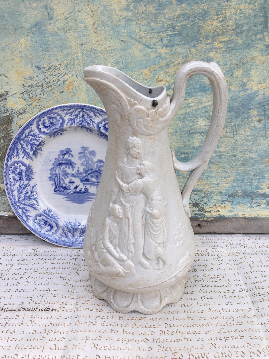 Antique 19th C. Parian Ware Pitcher Jug Naomi & Her Daughters in Law ...