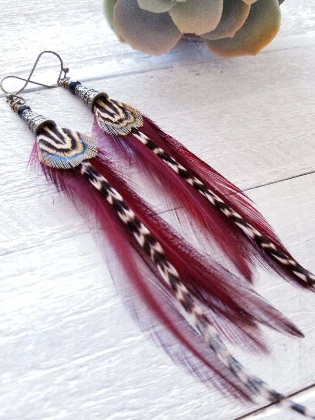 Feather Earrings/ Red Earrings/ Boho Earrings/ Western Earrings/ Boho ...
