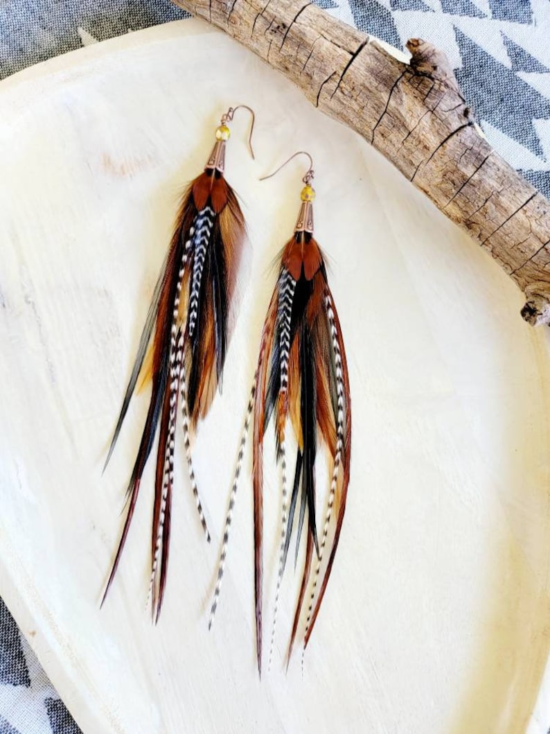 Long Feather Earrings/ Feather Earrings/ Natural Feather - Etsy