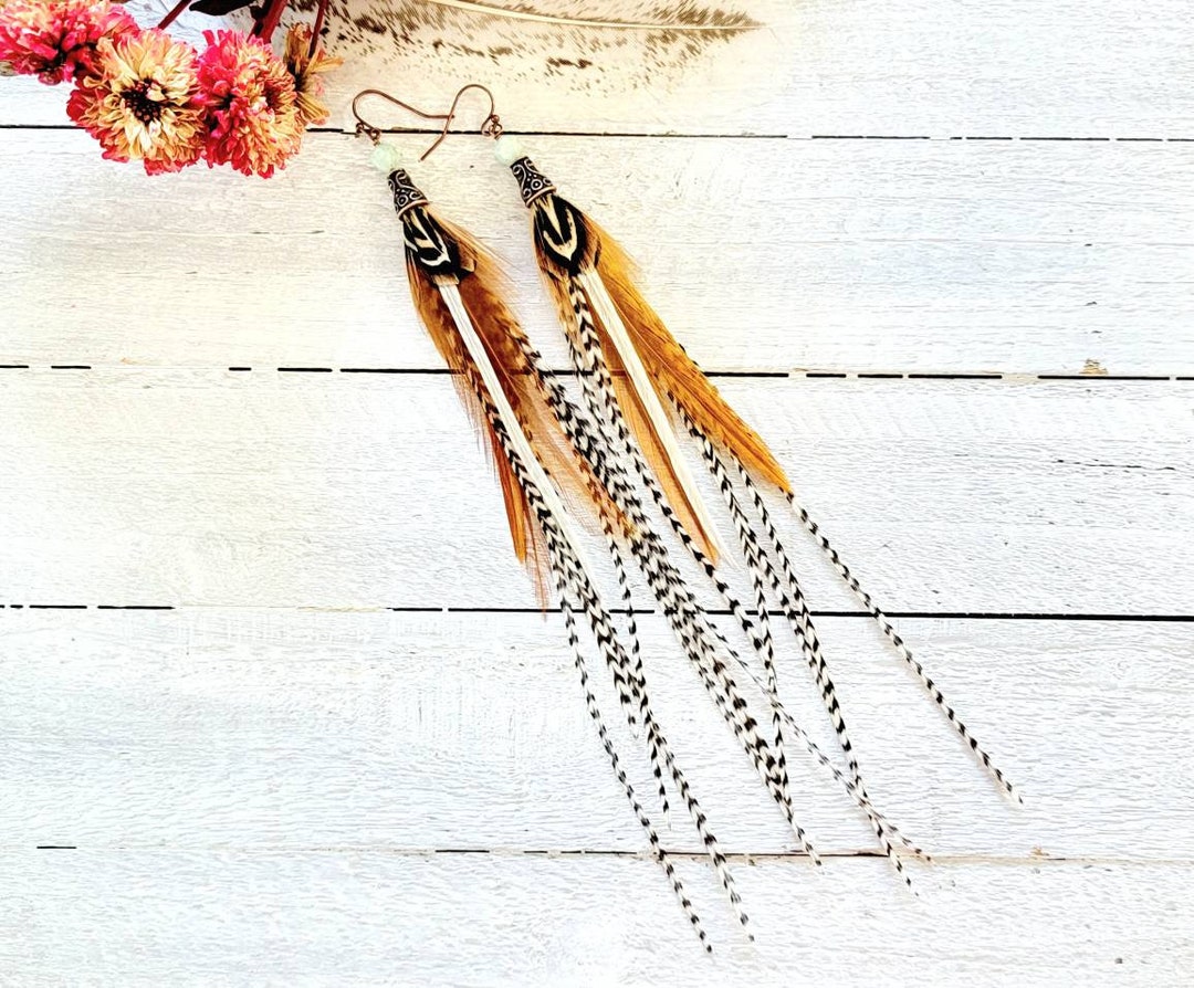 Feather Earrings/ Real Feather Earrings/ Long Feather Earrings/ Grizzly ...