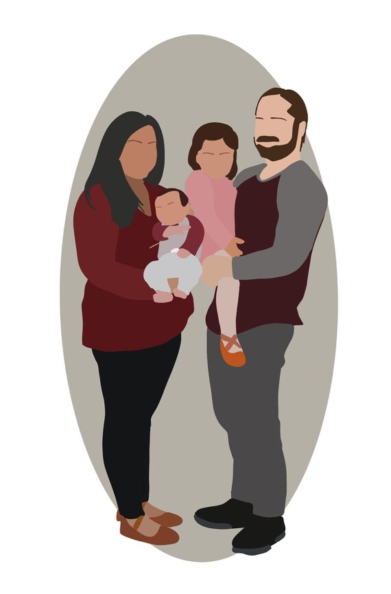 Custom Digital Portrait 4 People | Etsy