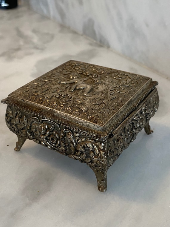 Cherub Trinket Box, Vintage Porcelain Angel Trinket B… - Gem