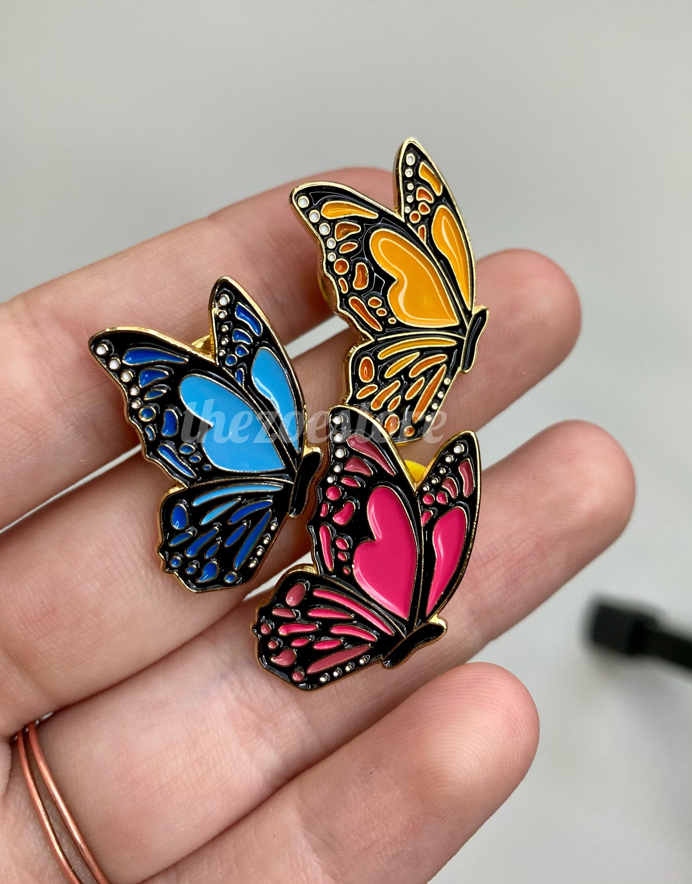 Butterfly Enamel Pin Blue Orange Soft Enamel Pin - Etsy