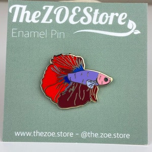 Betta Fish Enamel Pin, Gold Hard Enamel Pin, Red and Blue, Original ...