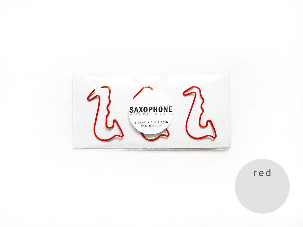SAXOPHONE Shaped Wire Paper Clips 3 Pack in Assorted Colors (1" X 1.5 ...