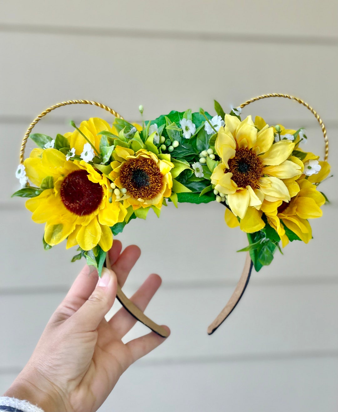 Sunflower Mickey Ears/ Floral Mickey Ears/ Baby Breath Minnie Ears ...