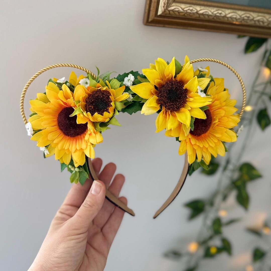 Sunflower Mickey Ears/ Floral Mickey Ears/ Baby Breath Minnie Ears ...
