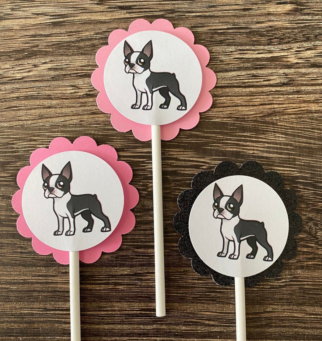 Boston Terrier Dog Cupcake Toppers /boston Terrier Birthday - Etsy