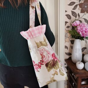 Large Floral Shopping Bag With Ruffles, Sturdy Romantic Market Tote ...