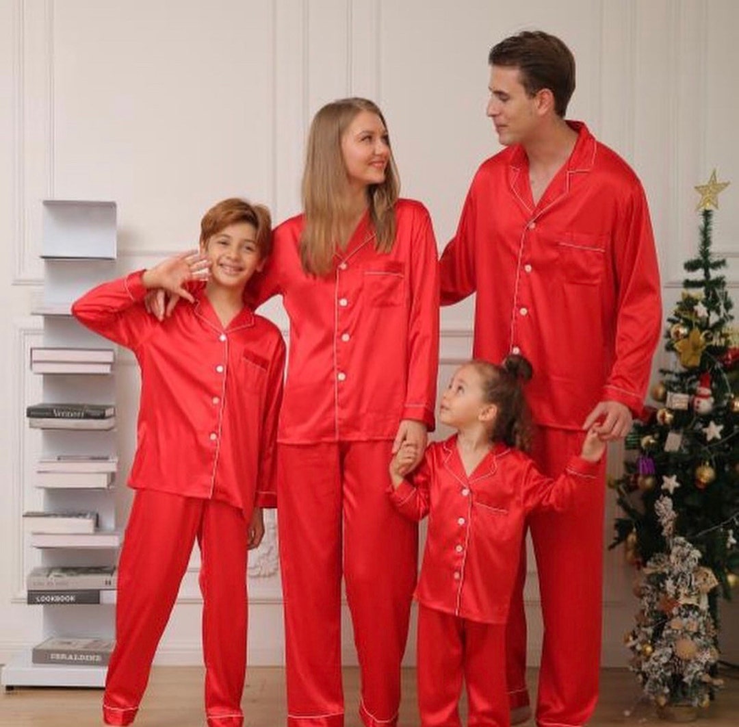 Family Pyjamas, Matching Pjs, Satin Pyjamas,long Sleeve and Long Pants ...