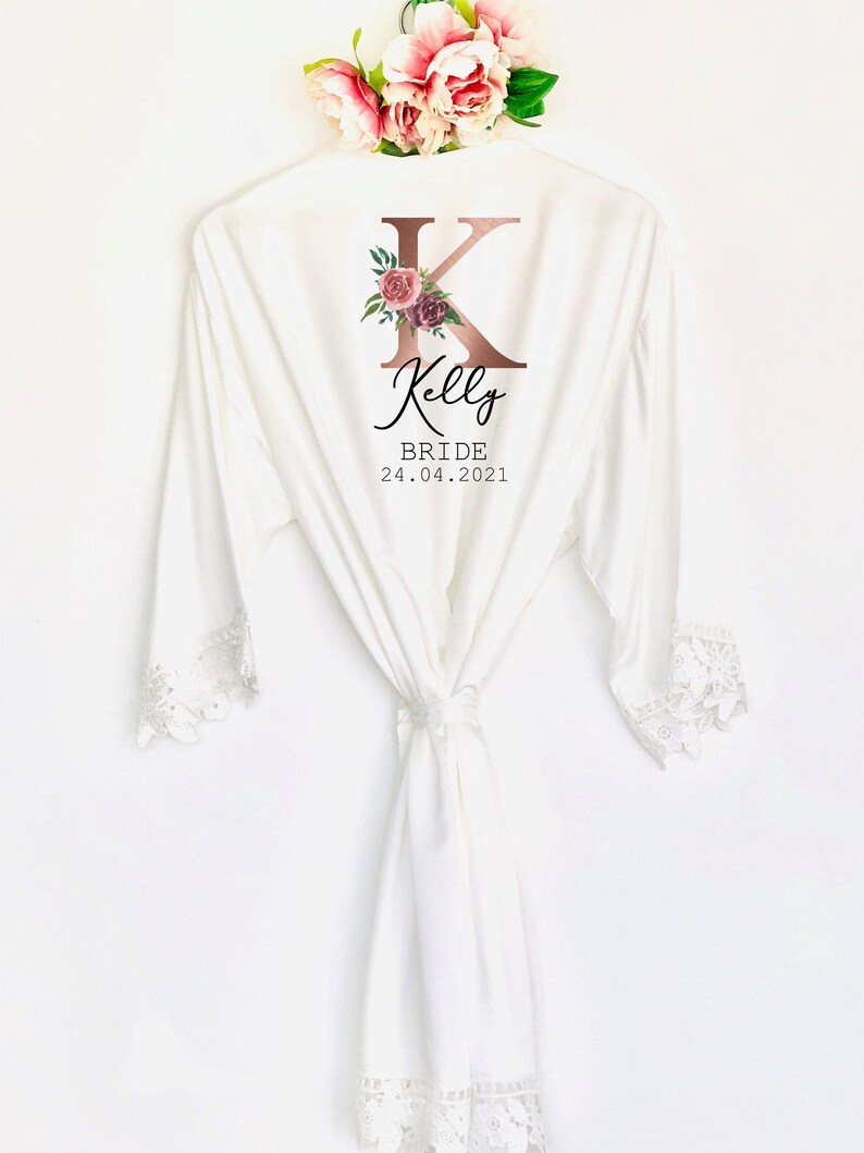 Personalised Bridal Robe Wedding Dressing Gown Wreath - Etsy UK