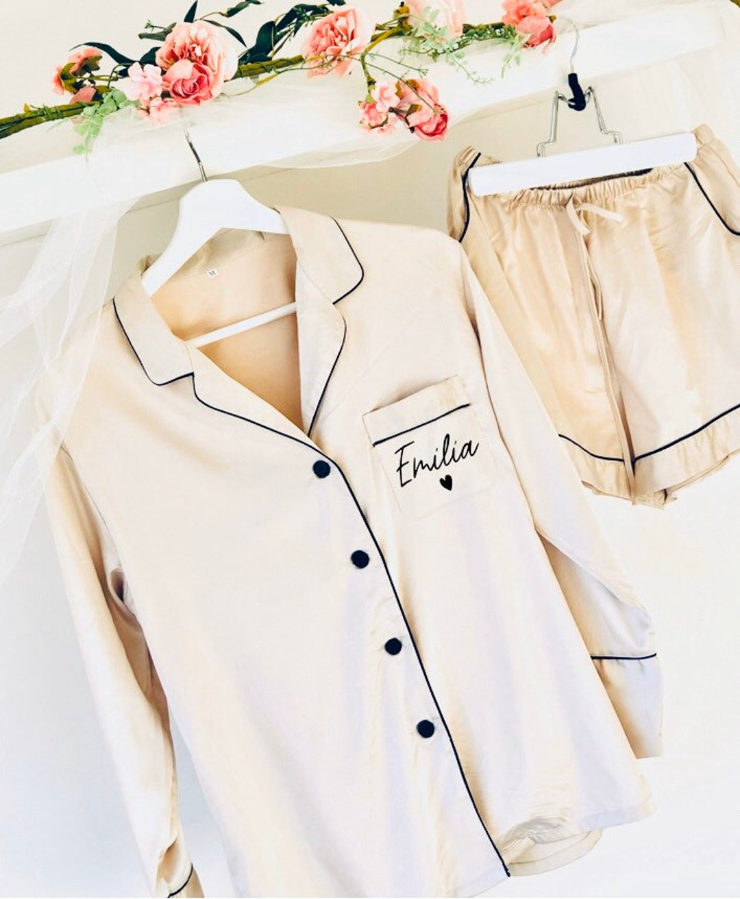 Satin Pyjamas, Long Sleeve and Long Pants, Satin Pyjamas, Personalised ...