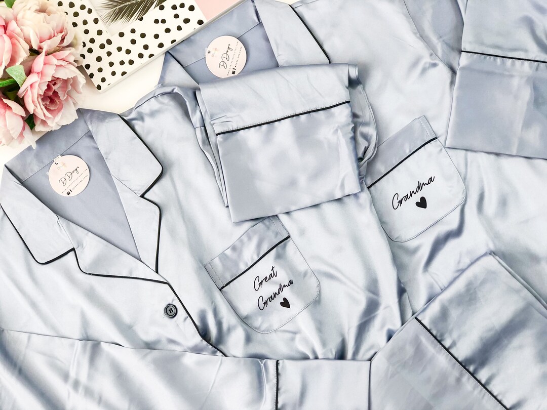 Dusty Blue Monogram Satin Short Pyjamas, Wedding Pyjamas, Personalised ...