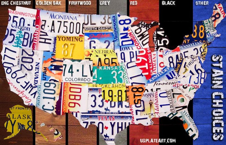 Large License Plate Map - All 50 States - Real License Plates - Etsy