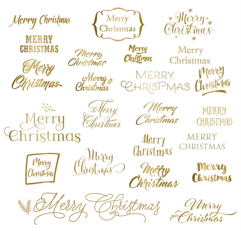 Merry Christmas Word, Merry Christmas Words, Digital Gold Christmas PNG ...