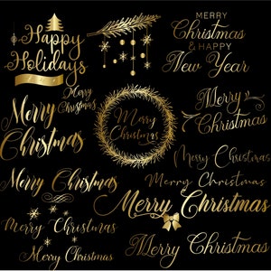 Overlay Christmas Text, Digital Gold Christmas PNG, Christmas Clip Art ...