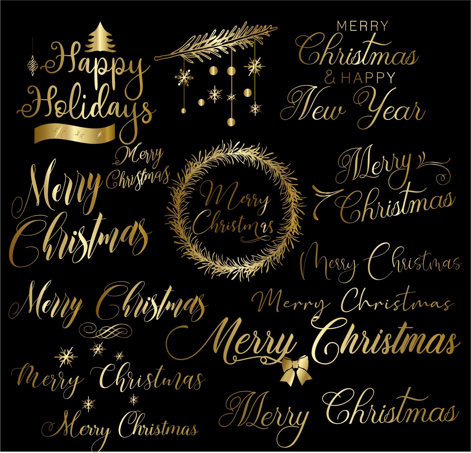 Overlay Christmas Text, Digital Gold Christmas PNG, Christmas Clip Art ...