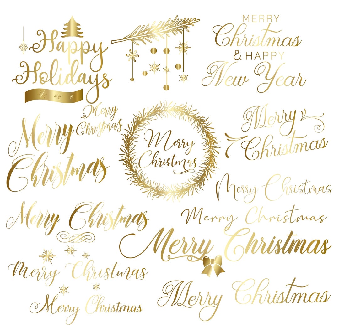 Overlay Christmas Text, Digital Gold Christmas PNG, Christmas Clip Art ...