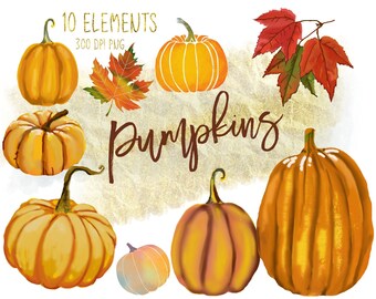 Fall Clipart Watercolor Autumn Clipart Pumpkin Clipart - Etsy