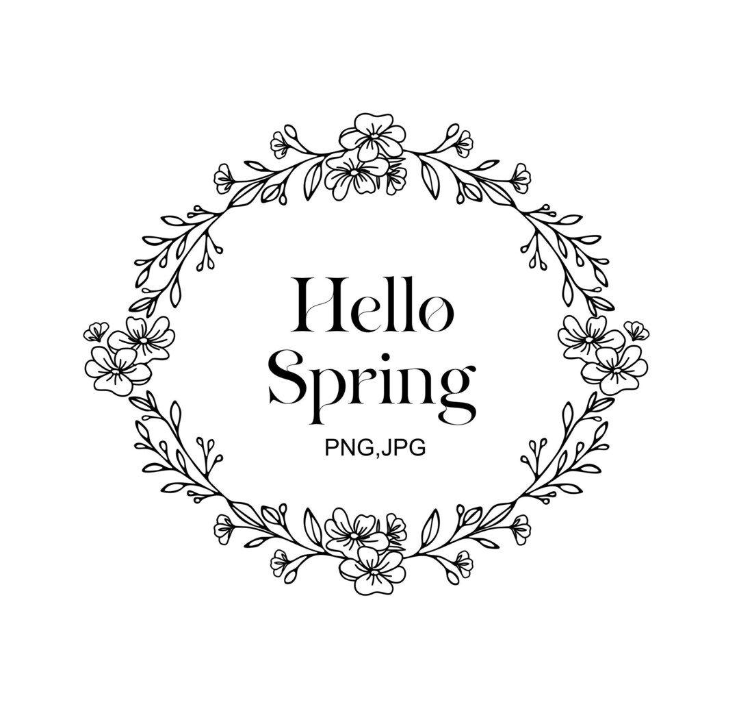 Hello Spring Flowers Clipart, Floral Line Art, Botanical Clipart Design ...
