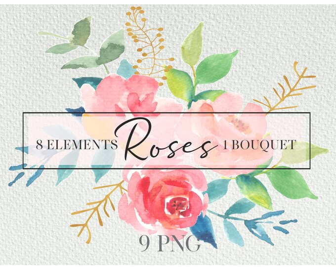 Watercolor Flowers Clipart Roses Clip Art Blush Pink Watercolor Roses ...