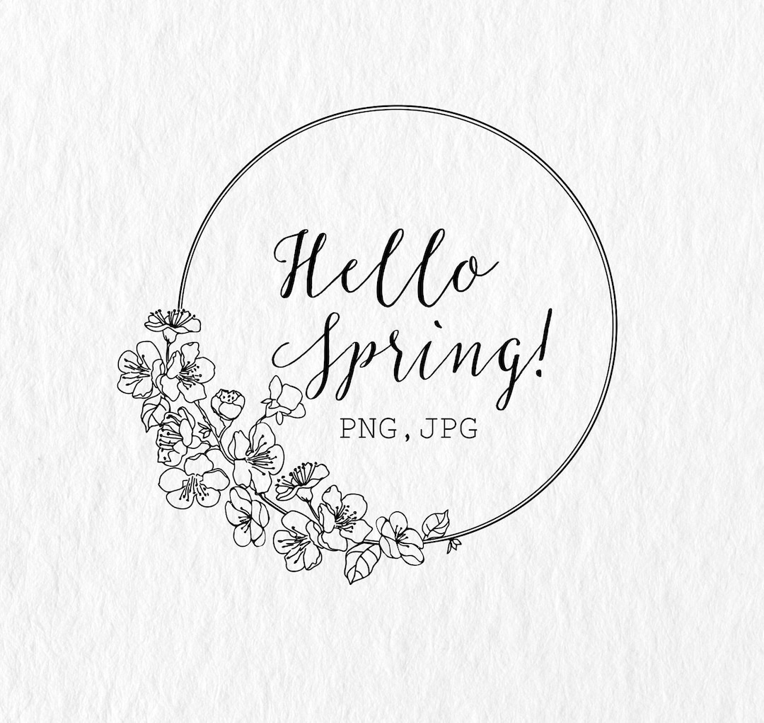 Hello Spring Clipart, Floral Line Art, Text Hello Spring, Spring Flower ...