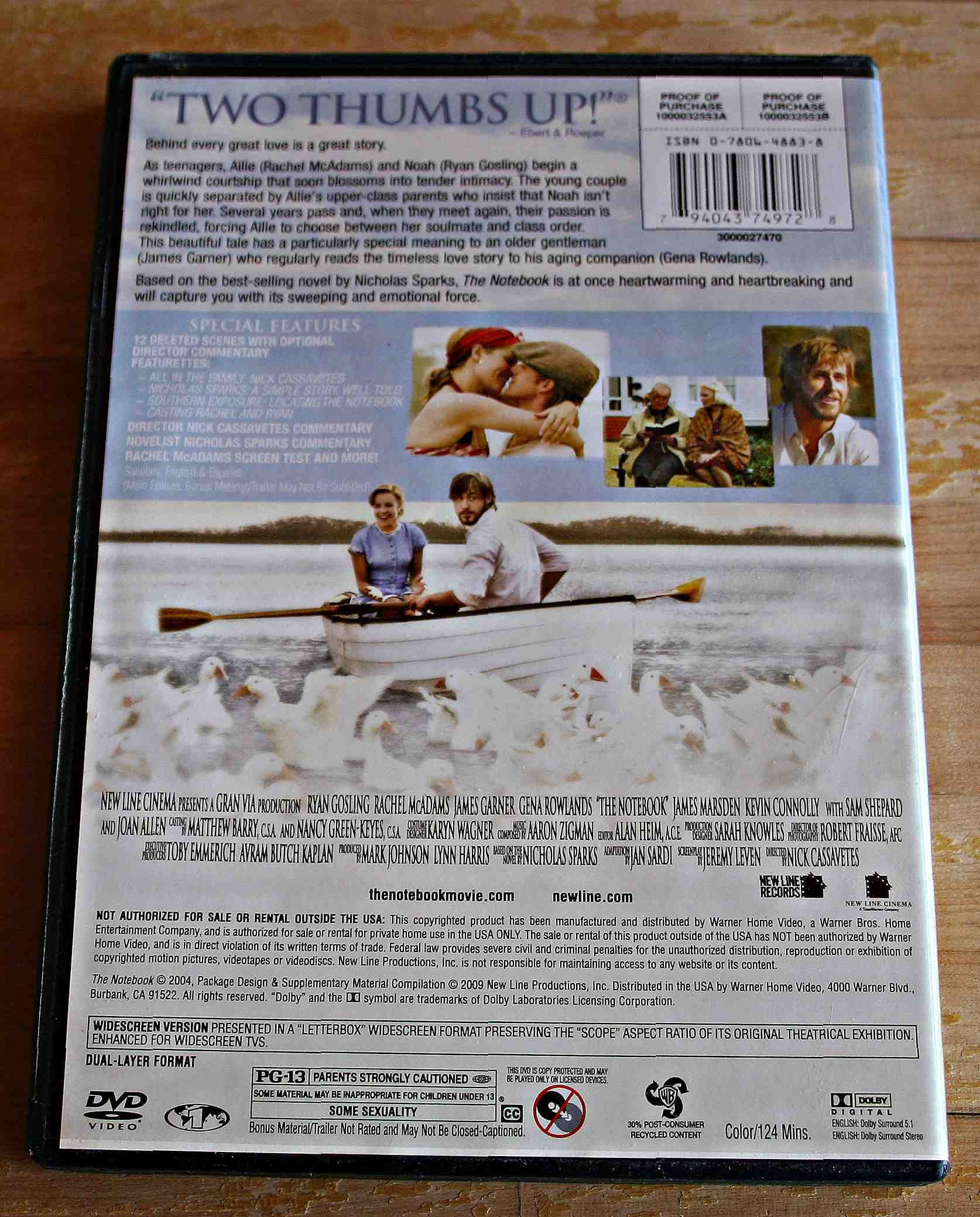 The Notebook, 2004 (dvd)--ryan Gosling, Rachel Mcadams, James Garner ...