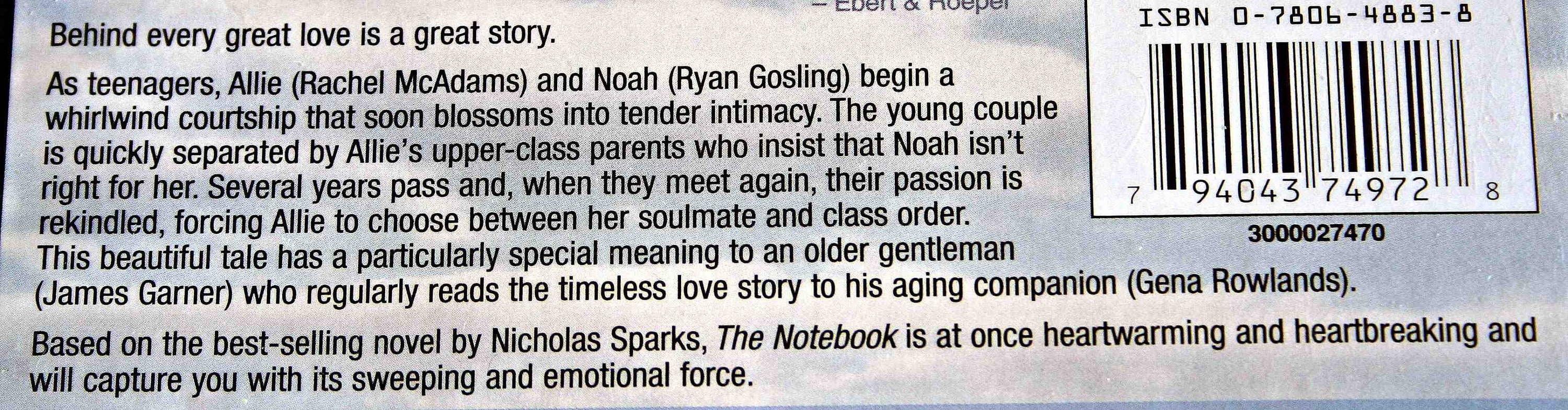 The Notebook, 2004 (dvd)--ryan Gosling, Rachel Mcadams, James Garner ...