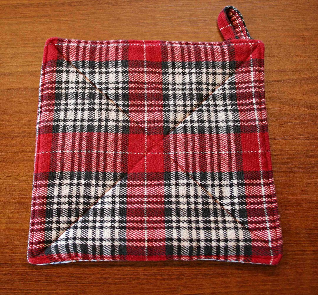 Single Pot Holder, Patchwork Goodies--red Plaid Cotton--handmade ...