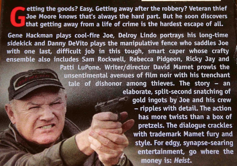 Heist--gene Hackman, Danny Devito, Rebecca Pidgen, Sam Rockwell, Delroy ...