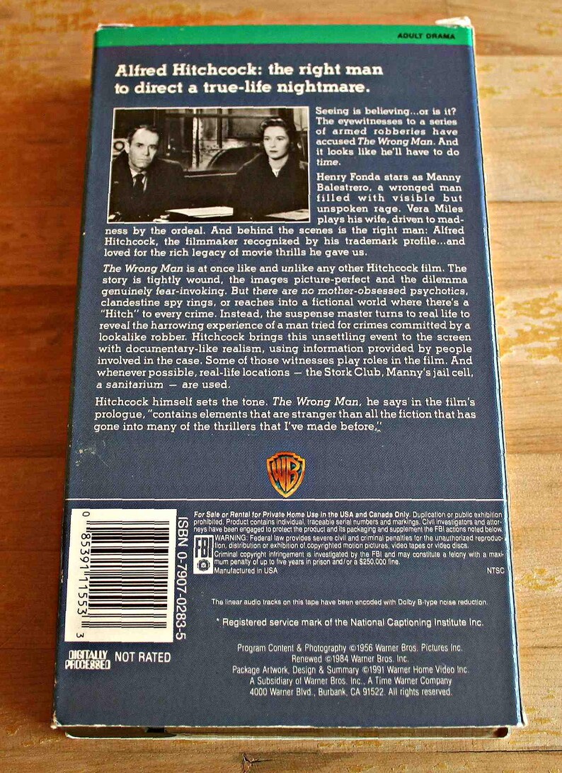 The Wrong Man, 1956 (vhs)--henry Fonda, Vera Miles--director: Alfred ...