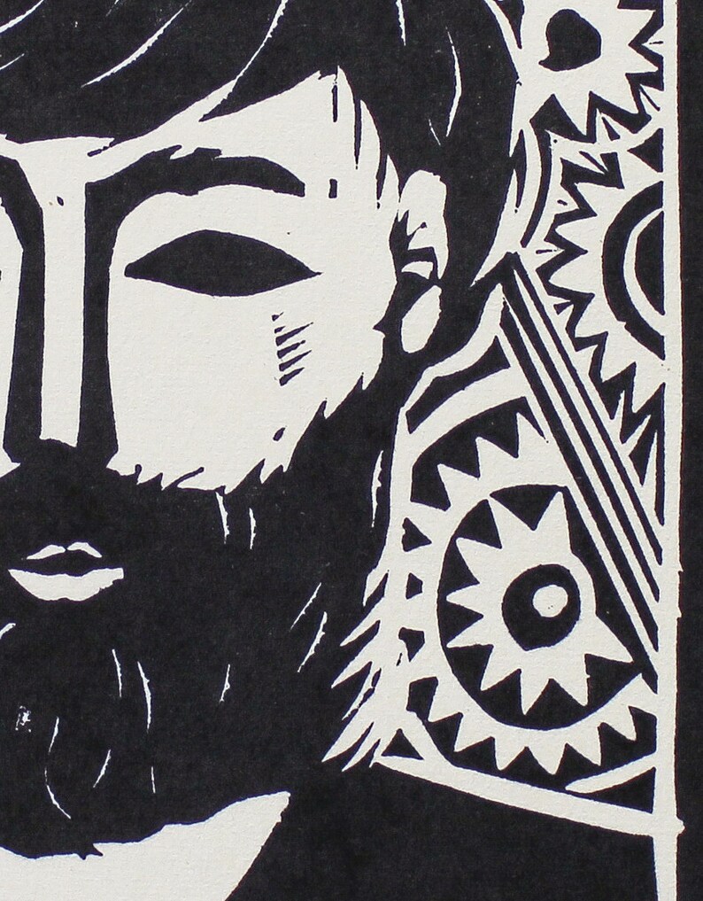 Vintage Linocut 1970 by Petr Sytnik, Male Portrait, Man With the Beard ...