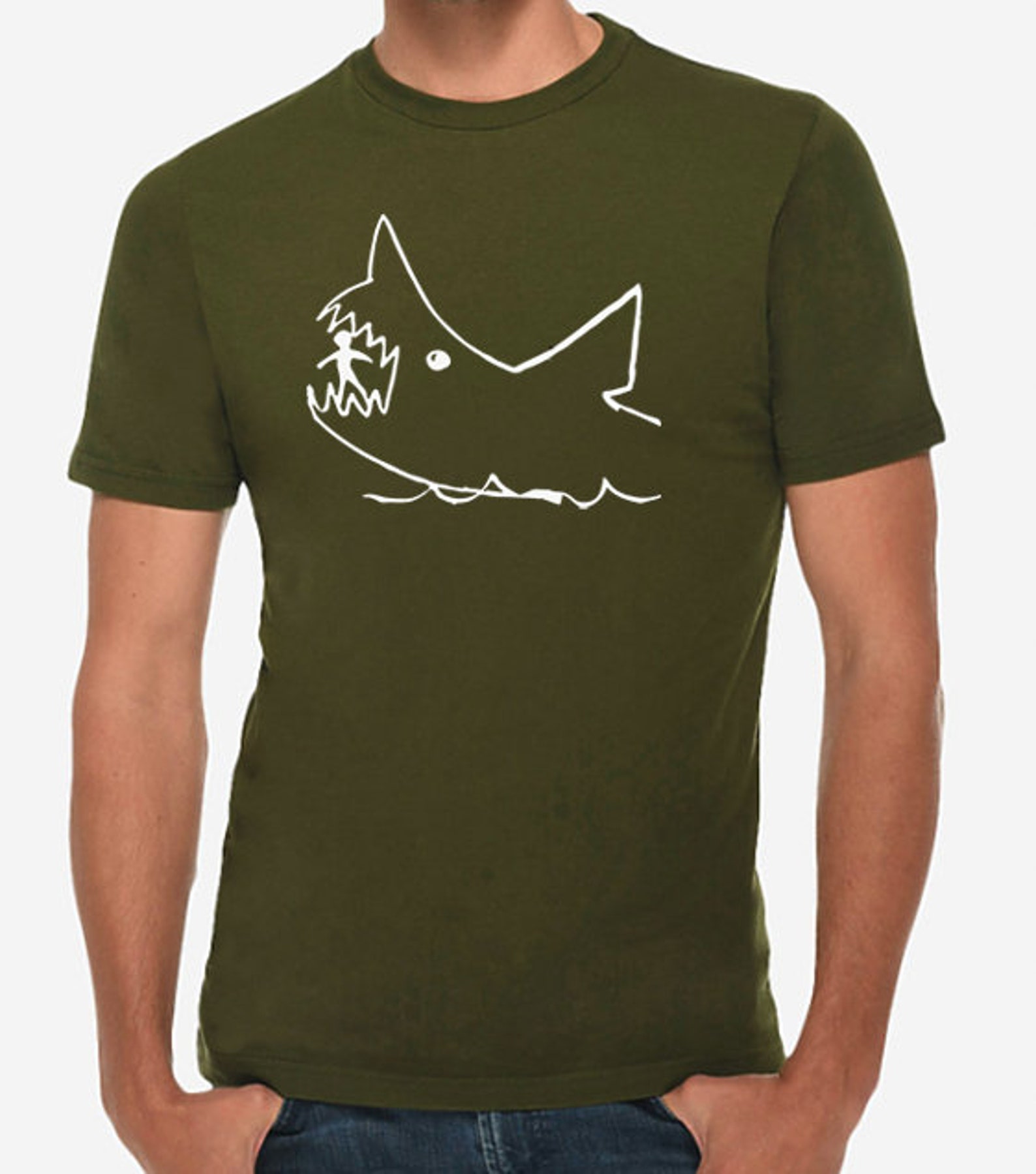 Jaws Chalkboard Drawing - Ring Spun Cotton Tee - - Etsy