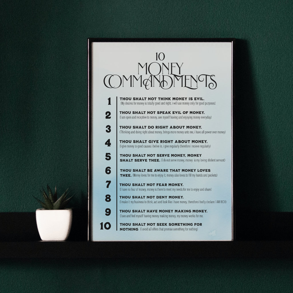 Money Commandments Printable Wall Art Quotes, Inspirational, Great Gift ...